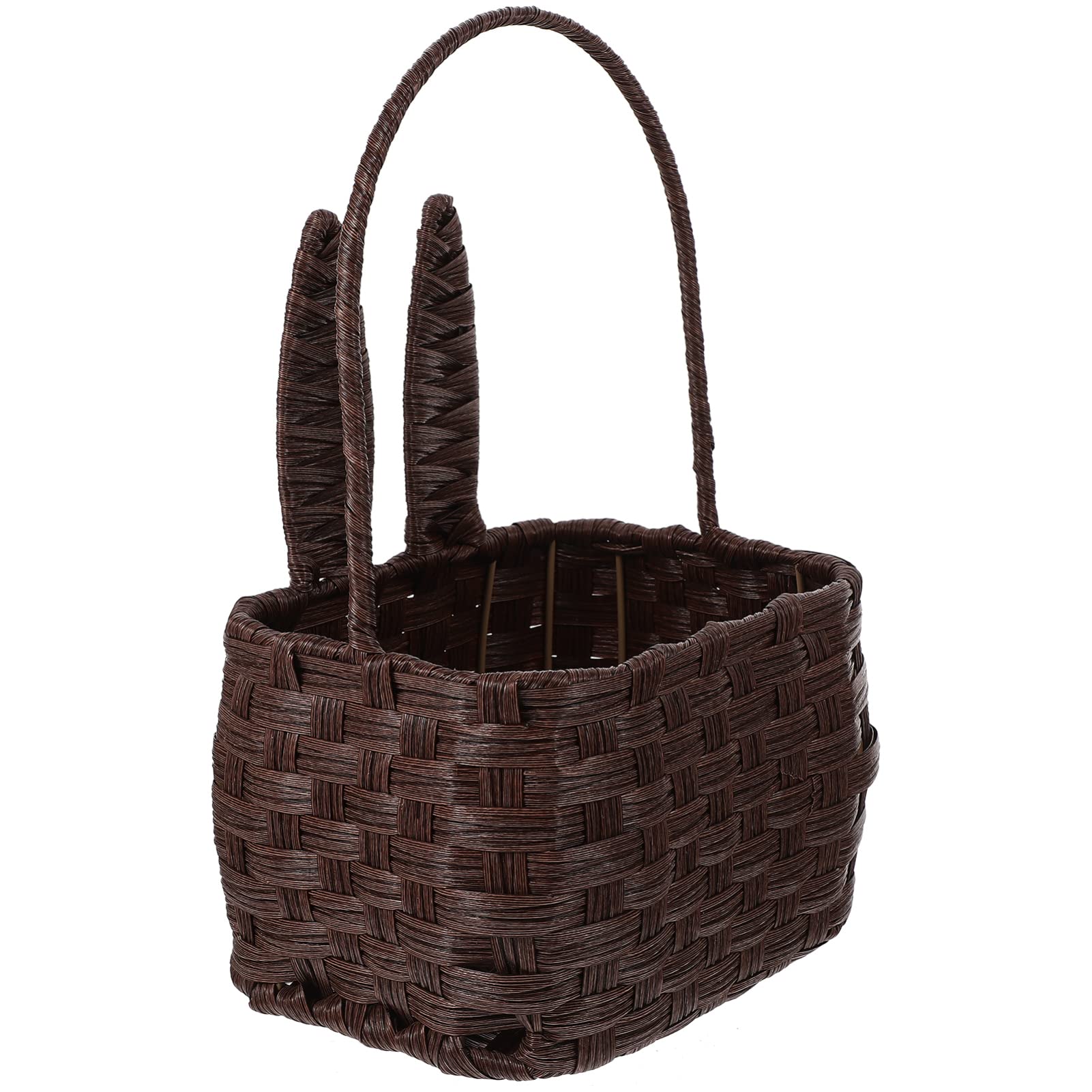 Easter Rattan Basket with Handle Easter Bunny Ear Tote Bag for Eggs Portable Basket Candy Bag for Easter Days Holiday Mini Picnic Wine Woven Gift Basket Coffee