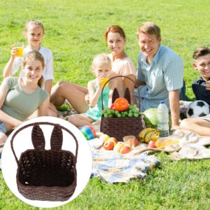 Easter Rattan Basket with Handle Easter Bunny Ear Tote Bag for Eggs Portable Basket Candy Bag for Easter Days Holiday Mini Picnic Wine Woven Gift Basket Coffee