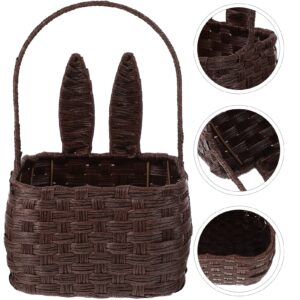 Easter Rattan Basket with Handle Easter Bunny Ear Tote Bag for Eggs Portable Basket Candy Bag for Easter Days Holiday Mini Picnic Wine Woven Gift Basket Coffee