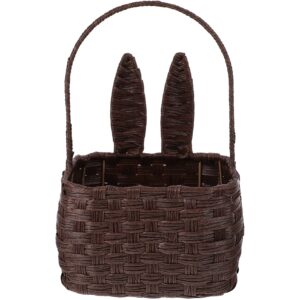 Easter Rattan Basket with Handle Easter Bunny Ear Tote Bag for Eggs Portable Basket Candy Bag for Easter Days Holiday Mini Picnic Wine Woven Gift Basket Coffee