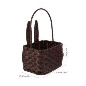 Easter Rattan Basket with Handle Easter Bunny Ear Tote Bag for Eggs Portable Basket Candy Bag for Easter Days Holiday Mini Picnic Wine Woven Gift Basket Coffee