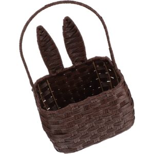 Easter Rattan Basket with Handle Easter Bunny Ear Tote Bag for Eggs Portable Basket Candy Bag for Easter Days Holiday Mini Picnic Wine Woven Gift Basket Coffee