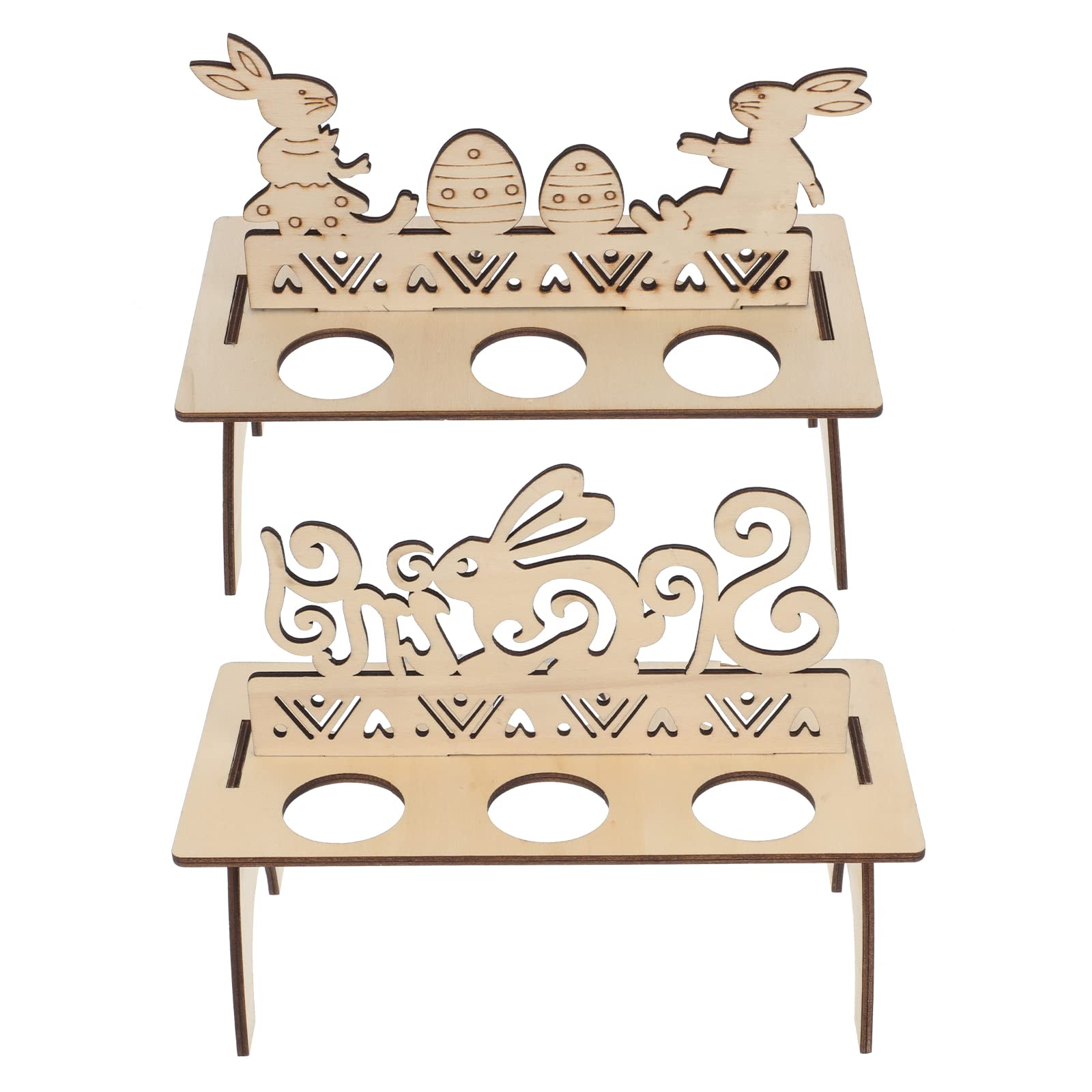 LUOZZY 2 Pcs Wood Easter Egg Holder DIY Painting Wood Egg Display Rack Tray Easter Rabbit Chicken Sign Egg Holding Stand for Home Shop Rabbit (4+5)