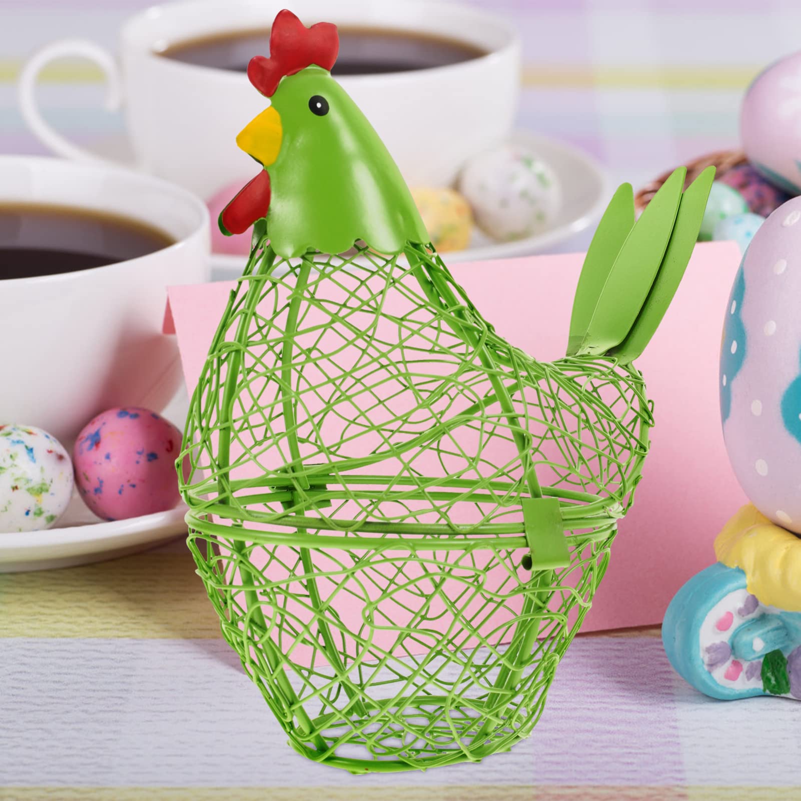 Egg Gathering Basket Egg Basket Metal Wire Egg Baskets Easter Hen Shape Chicken Egg Basket Farmhouse Kitchen Organizer for Eggs Fruit Kitchen Living Room Home Decor