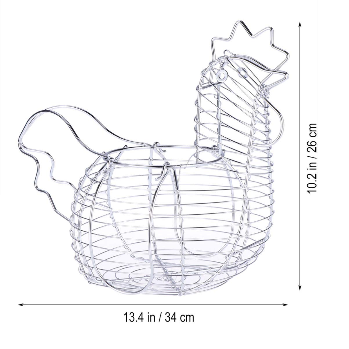 BESTonZON Chicken Shaped Metal Wire Egg Baskets, Rustic Round Baskets for Fresh Eggs, Vintage Storage Egg Collecting Basket, Silver