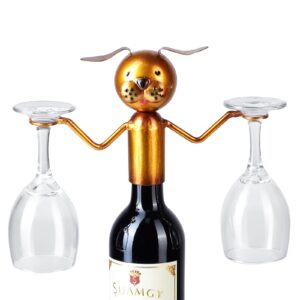 drincarier dog decor wine glass and bottle holder tabletop wine racks shelf metal home decor wine decor,hold 1 wine bottle and 2 glasses (dog wine glass holder)………