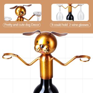 Drincarier Dog Decor Wine Glass and Bottle Holder Tabletop Wine Racks Shelf Metal Home Decor Wine Decor,Hold 1 Wine Bottle and 2 Glasses (Dog Wine Glass Holder)………