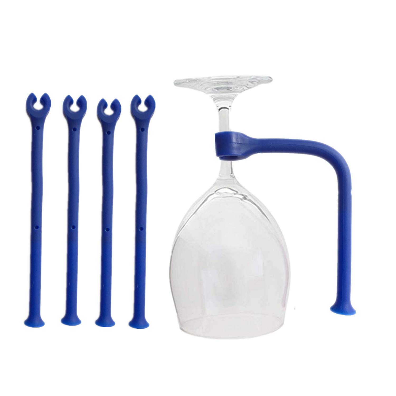 PPX 4 Pack Silicone Stemware Saver Flexible Stemware Holder Dishwasher Wine Glass Protector Tether Silicone Dishwasher Attachment (blue)