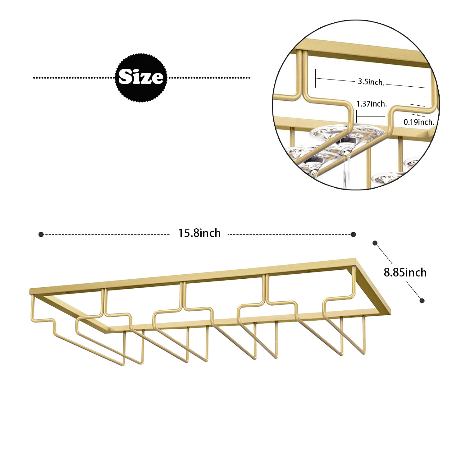 MATILODI Wine Glass Rack - Under Cabinet Stemware Wine Glass Holder - Wine Glasses Storage Hanger Metal Organizer for Cabinet Kitchen Bar (Gold, 4 Rows 2 Pack)