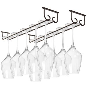 lotfancy wine glass rack under cabinet, 17 inch pack of 2 metal stemware storage rack under shelf, bar glass holder for kitchen home décor