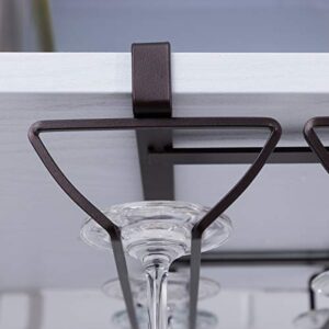 ORZ Double Wine Glass Rack Under Cabinet, No-drilling Large Stemware Hanger, Iron Bronze