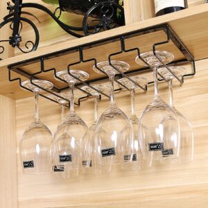 FOLOU Wine Glass Rack Under Cabinet Storage, Stemware Holder for Wire Shelves, Wine Glasses Storage Hanger Metal Organizer for Bars, Kitchen, Restaurants(34 Rows Black) (4 ROES Black)