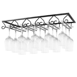 mocoum wine glasses rack under cabinet stemware rack, wine glass hanger rack wire wine glass holder storage hanger for cabinet kitchen bar (black, 5 rows 1 pack)