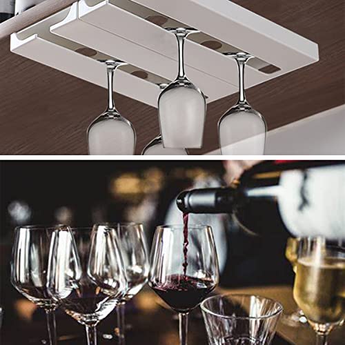 Jwinkumy Wine Glass Rack Under Cabinet, Wine Glass Holder 2 Pack Glasses Storage Under Shelf, Hanging Glass Rack Organizer for Bar Kitchen Restaurant, White