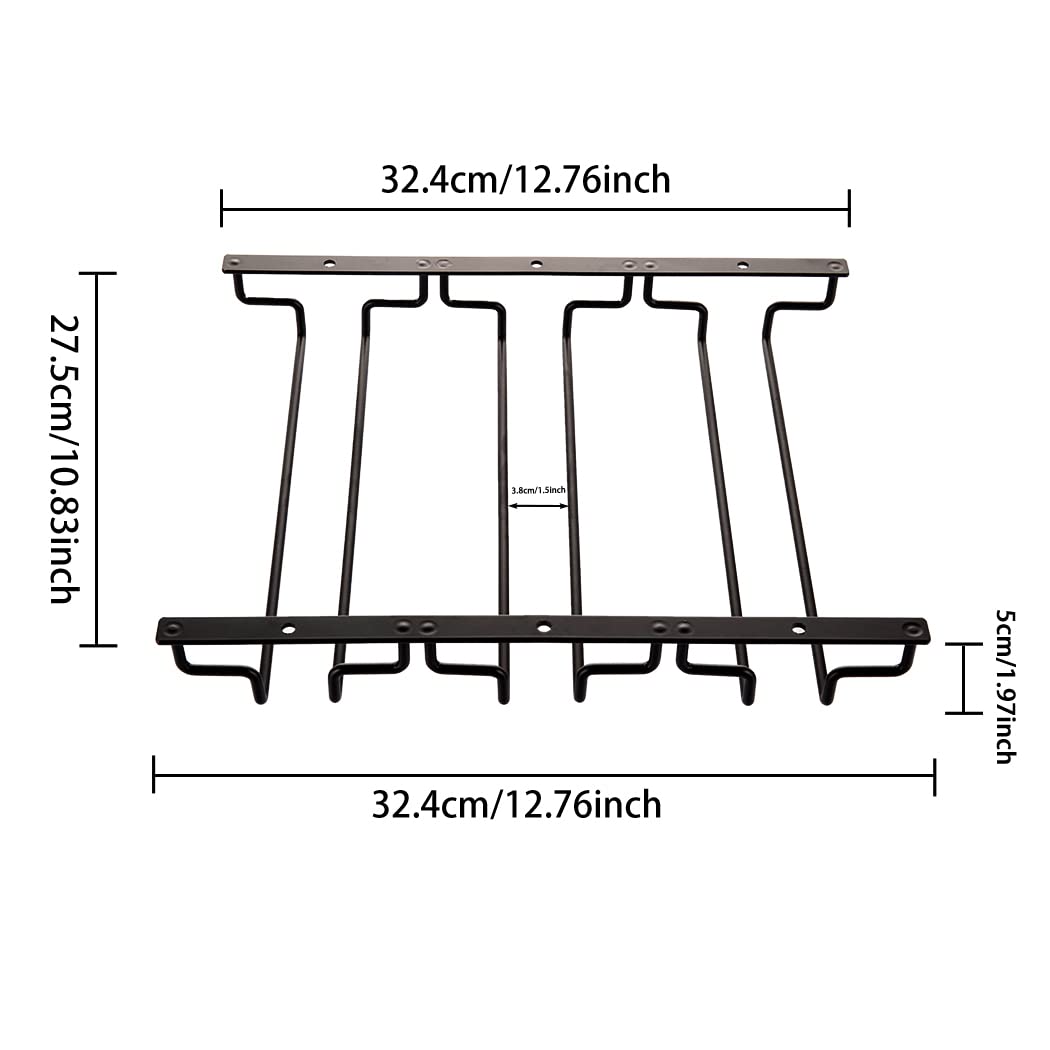 Dianoo 27.5cm Black Wine Glass Rack Under Cabinet, Wine Glasses Storage Hanger, Hanging Stemware Rack For Bar Dining Room, 3 rows