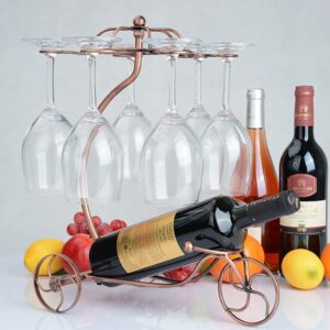 ULTNICE Wine Bottle and Glasses Rack Countertop Wine Display Stands Freestanding 6 Glasses Stemware Storage Accessories for Home Bar Tabletop Drying Display