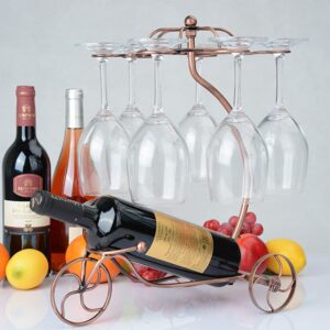 ULTNICE Wine Bottle and Glasses Rack Countertop Wine Display Stands Freestanding 6 Glasses Stemware Storage Accessories for Home Bar Tabletop Drying Display