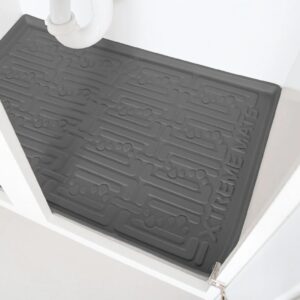 xtreme mats - waterproof under sink mat shelf liner cabinet liner for kitchen & laundry cabinets (gray 40" 1/4 x 22 1/4) kitchen cabinet shelf protector flexible under kitchen sink drip tray liner