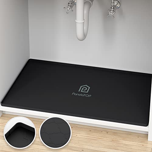 Under Sink Mat, 34" x 22" Silicone Kitchen Cabinet Tray, Waterproof & Flexible Under Sink Liner for Kitchen Bathroom and Laundry Room(Black)