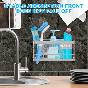 TIESIF 3 in 1 Sponge Holder for Kitchen Sink,Stainless Steel SUS304,Sink Caddy Kitchen Sink Organizer,Adhesive Sink Brush Holder Rust Proof Water Proof No Drilling