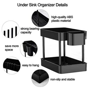 Forpotu 2 Pack Under Sink Organizers and Storage 2-Tiers Under Kitchen Bathroom Sink Organizers Multi-pupose Under Cabinet Organizer Under Sink Shelf Holder with 8 Hooks and 4 Hanging Cups