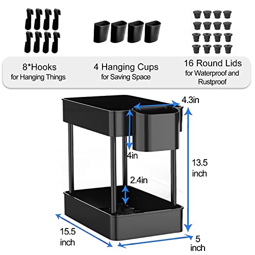 Forpotu 2 Pack Under Sink Organizers and Storage 2-Tiers Under Kitchen Bathroom Sink Organizers Multi-pupose Under Cabinet Organizer Under Sink Shelf Holder with 8 Hooks and 4 Hanging Cups