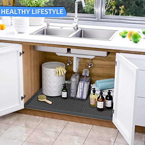 Under Sink Mats for Kitchen Waterproof - Under Sink Mat 28" x 22", Undersink Mats for Bottom of Kitchen Sink, Under the Sink Mat with Drain Hole, Cabinet Protector, Under Sink Tray for Drips, Leaks