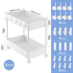 zpose Under Sink Organizers and Storage,2 Tier Undersink Organizers Kitchen, Multi-purpose Bathroom Cabinet Organizer with Hooks Wheels,Under Sink Storage White 2 Piece