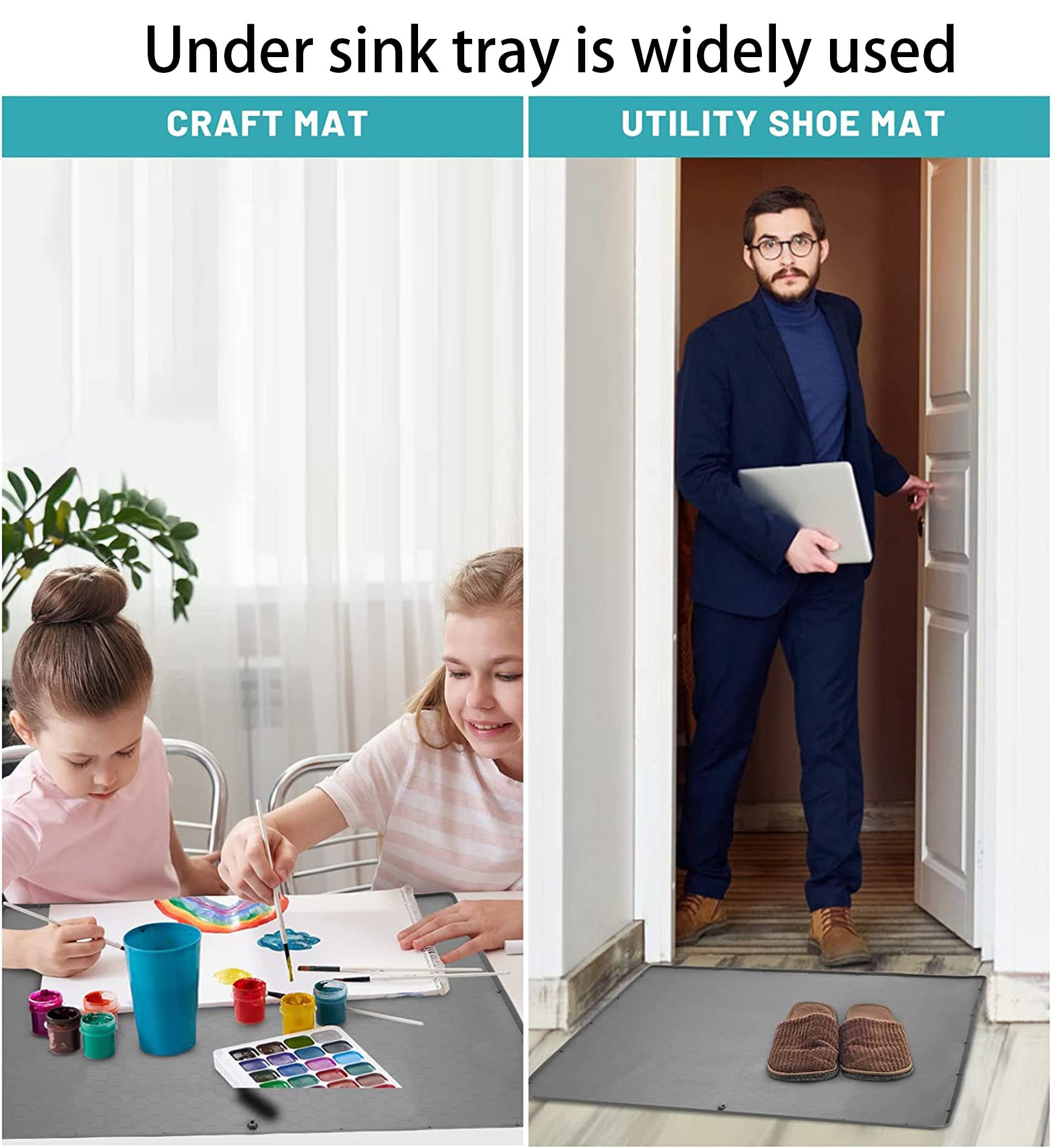 Under Sink Mat, Under the Sink Mat Waterproof, Flexible Waterproof Silicone Under Sink Liner Drip Tray with Drain Hole for Kitchen, Bathroom Cabinets(34" x 22")