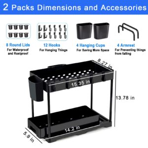 Freontus Under Sink Organizer, 2 Pack 2 Tier Sliding Under Sink Organizers and Storage with Hooks Cups Handles, Multi-use Under Sink Storage Cabinet Organizer shelf for Bathroom Kitchen Counter