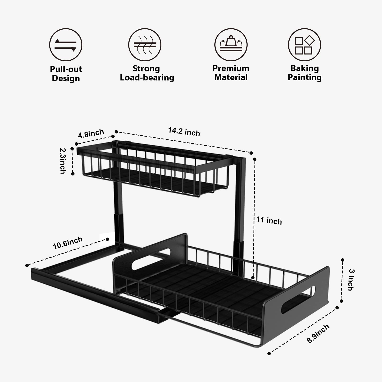 PUWEER Under Sink Organizer, 2 Tier Slide Out Sink Shelf Cabinet Storage Shelves, Multi-Purpose Under Counter Storage Pull Out Organizer for Kitchen Bathroom Cabinet