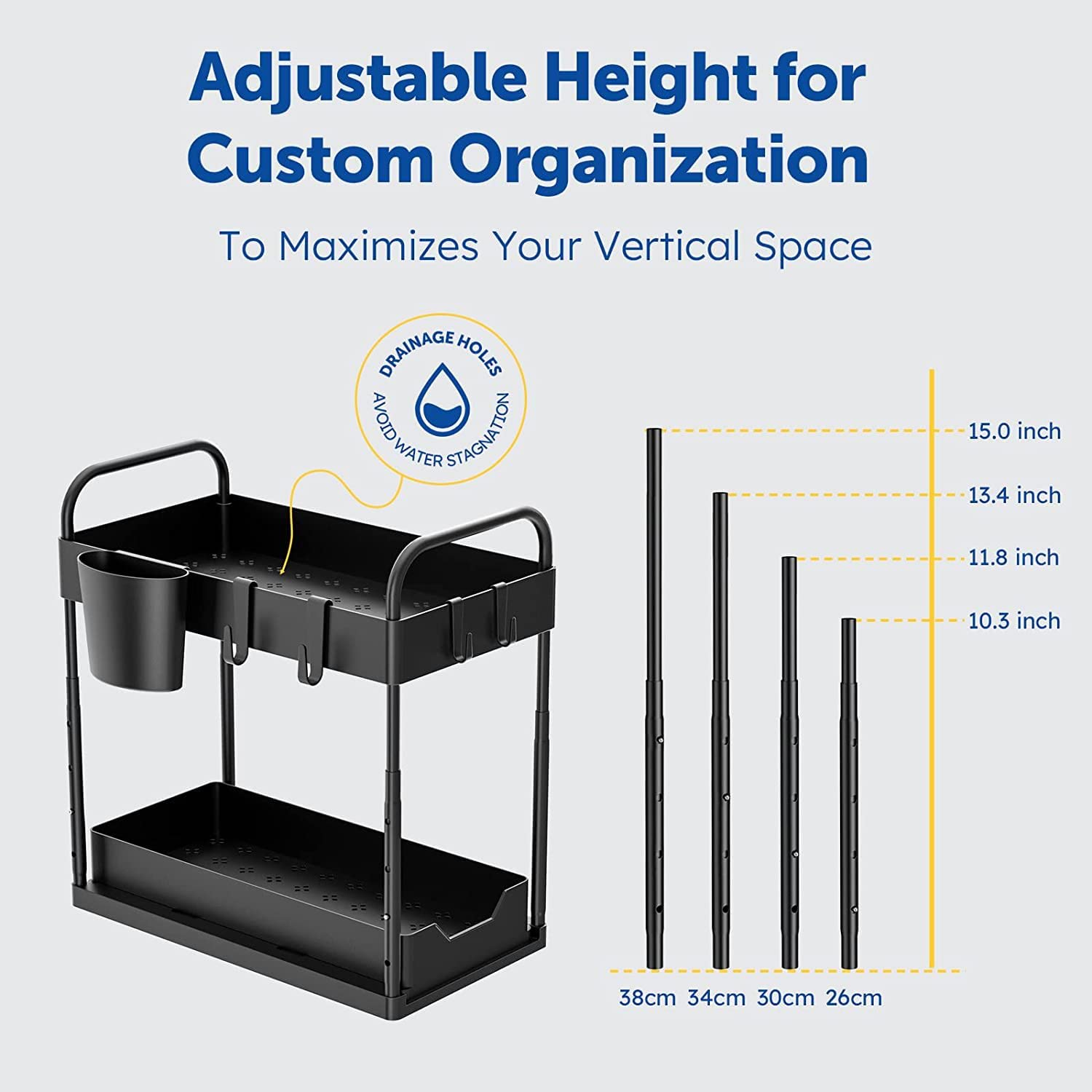 WIOSKE Space-Saving Under-Sink Organizer, Foldable, Plastic Material, Black Color, 4 Side Hooks, Small Hanging Storage Box, Maximizes Vertical Space, Easy Assembly, Sliding Drawer