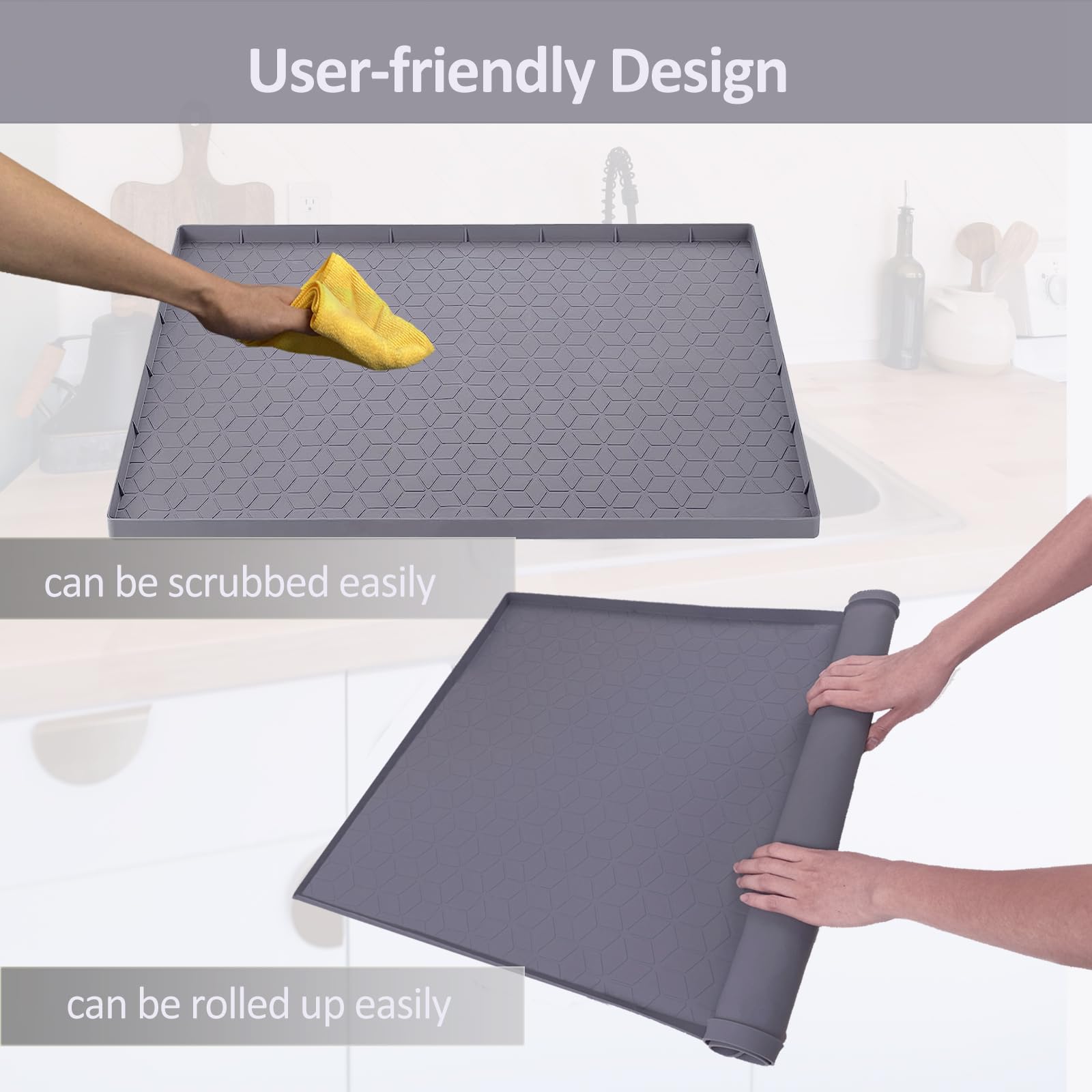 Under Sink Mat, Under Sink Liner 34" x 22" for Kitchen fit 36" Cabinet, under sink mats for kitchen waterproof for Drips Leaks Spills, Kitchen Cabinet Protector Silicone Mat for Under Sink Organizer