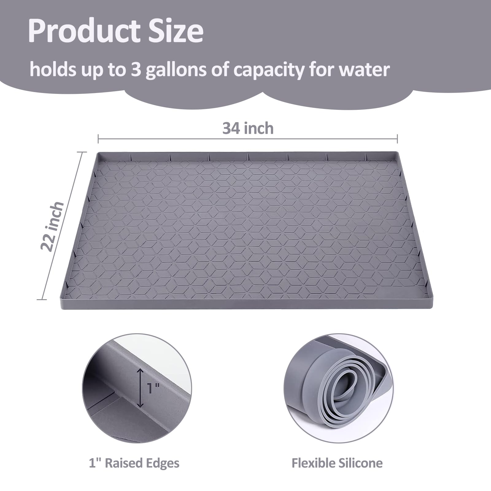 Under Sink Mat, Under Sink Liner 34" x 22" for Kitchen fit 36" Cabinet, under sink mats for kitchen waterproof for Drips Leaks Spills, Kitchen Cabinet Protector Silicone Mat for Under Sink Organizer