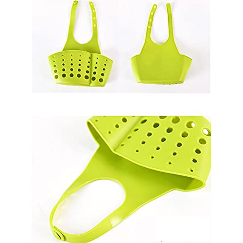 2 Package Kitchen Sink Hanging Sponge Holder, Adjustable-Faucet Holder Faucet Sponge basket, Silicone Soap Holder Hanging Ajustable Strap Faucet Caddy with Drain Holes for Drying (Green and Blue)