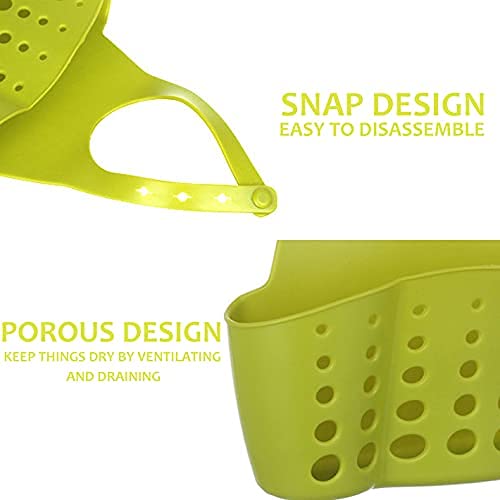 2 Package Kitchen Sink Hanging Sponge Holder, Adjustable-Faucet Holder Faucet Sponge basket, Silicone Soap Holder Hanging Ajustable Strap Faucet Caddy with Drain Holes for Drying (Green and Blue)