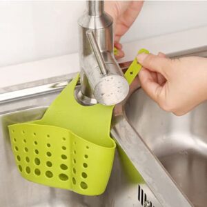 2 Package Kitchen Sink Hanging Sponge Holder, Adjustable-Faucet Holder Faucet Sponge basket, Silicone Soap Holder Hanging Ajustable Strap Faucet Caddy with Drain Holes for Drying (Green and Blue)