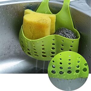 2 Package Kitchen Sink Hanging Sponge Holder, Adjustable-Faucet Holder Faucet Sponge basket, Silicone Soap Holder Hanging Ajustable Strap Faucet Caddy with Drain Holes for Drying (Green and Blue)