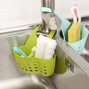 2 Package Kitchen Sink Hanging Sponge Holder, Adjustable-Faucet Holder Faucet Sponge basket, Silicone Soap Holder Hanging Ajustable Strap Faucet Caddy with Drain Holes for Drying (Green and Blue)