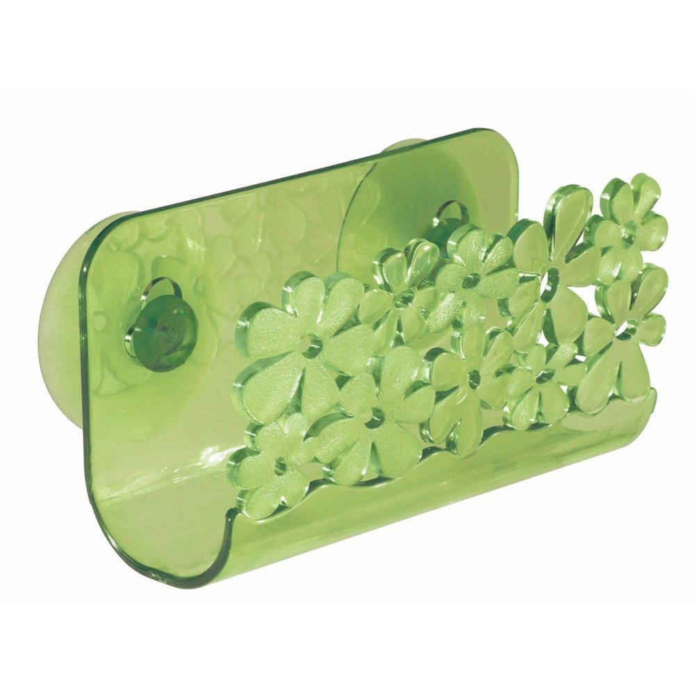 InterDesign Blumz Kitchen Sink Suction Holder for Sponges, Scrubbers, Soap - Green