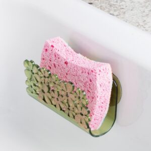 InterDesign Blumz Kitchen Sink Suction Holder for Sponges, Scrubbers, Soap - Green