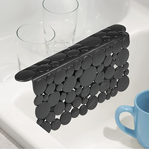 mDesign Decorative Plastic Kitchen Sink Saddle - Divided Sink Protector Mat, Place Over Middle Section - Quick Draining, Fun Bubble Design - Black