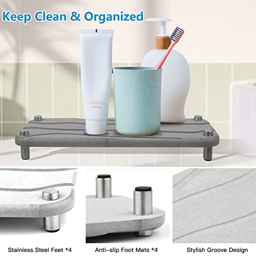 TGIFGO Sink Caddy Water Absorbing Stone Tray for Sink Instant Dry Sink Organizer Use for Kitchen Bathroom Vanity Countertop Natural Diatomaceous Prevent Moisture Buildup (White, Water Shape)