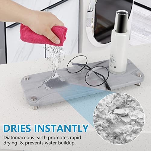 TGIFGO Sink Caddy Water Absorbing Stone Tray for Sink Instant Dry Sink Organizer Use for Kitchen Bathroom Vanity Countertop Natural Diatomaceous Prevent Moisture Buildup (White, Water Shape)