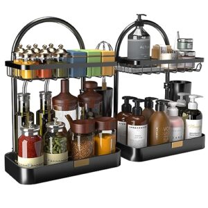 beesvo 2 sets of 2-tier bathroom organizer countertop - kitchen spice rack organizer, multi-purpose counter organization and storage for bathroom, kitchen, bedroom, offices, metal black