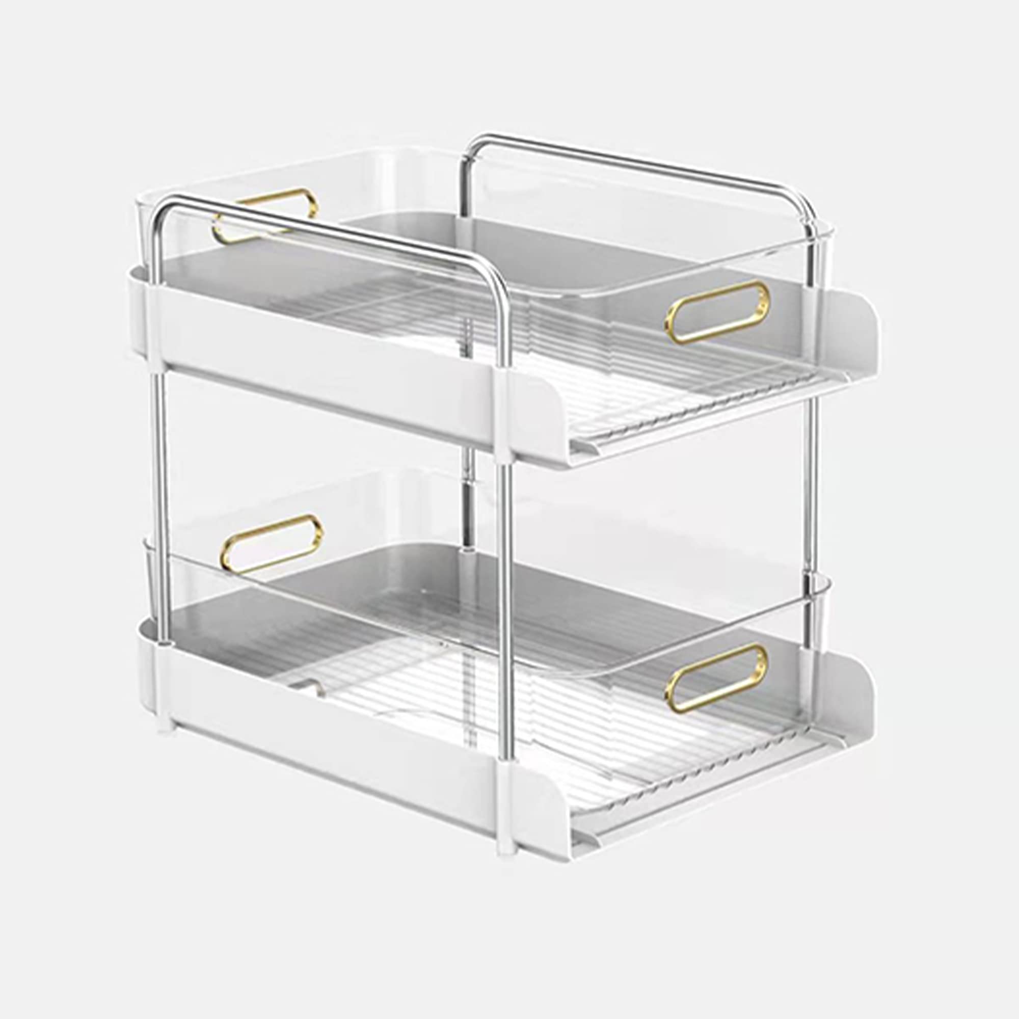 ILIKUHOME Under Sink Organizers and Storage, 2-Tier Clear Organizer with Sliding Drawers, Muti-purpose Pull Out Organizers for Bathroom, Kitchen, Pantry, Makeup, Office, Low Style