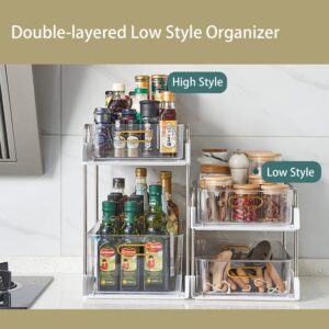 ILIKUHOME Under Sink Organizers and Storage, 2-Tier Clear Organizer with Sliding Drawers, Muti-purpose Pull Out Organizers for Bathroom, Kitchen, Pantry, Makeup, Office, Low Style