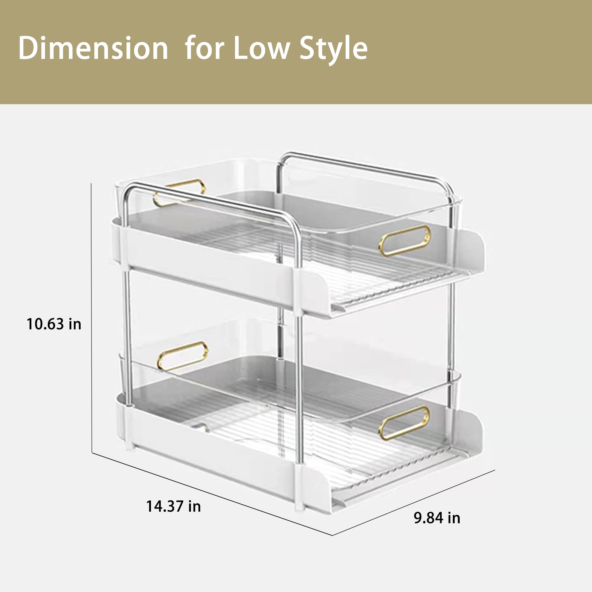 ILIKUHOME Under Sink Organizers and Storage, 2-Tier Clear Organizer with Sliding Drawers, Muti-purpose Pull Out Organizers for Bathroom, Kitchen, Pantry, Makeup, Office, Low Style