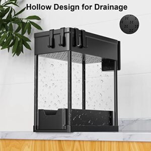 Under Sink Organizer, Under Bathroom Cabinet Storage 2 Tier Under Sink Storage Rack with 4 Hooks, Under Cabinet Organizer Baskets, Multi-purpose Under Sink Shelf Organizer for Bathroom Kitchen