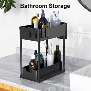 Under Sink Organizer, Under Bathroom Cabinet Storage 2 Tier Under Sink Storage Rack with 4 Hooks, Under Cabinet Organizer Baskets, Multi-purpose Under Sink Shelf Organizer for Bathroom Kitchen